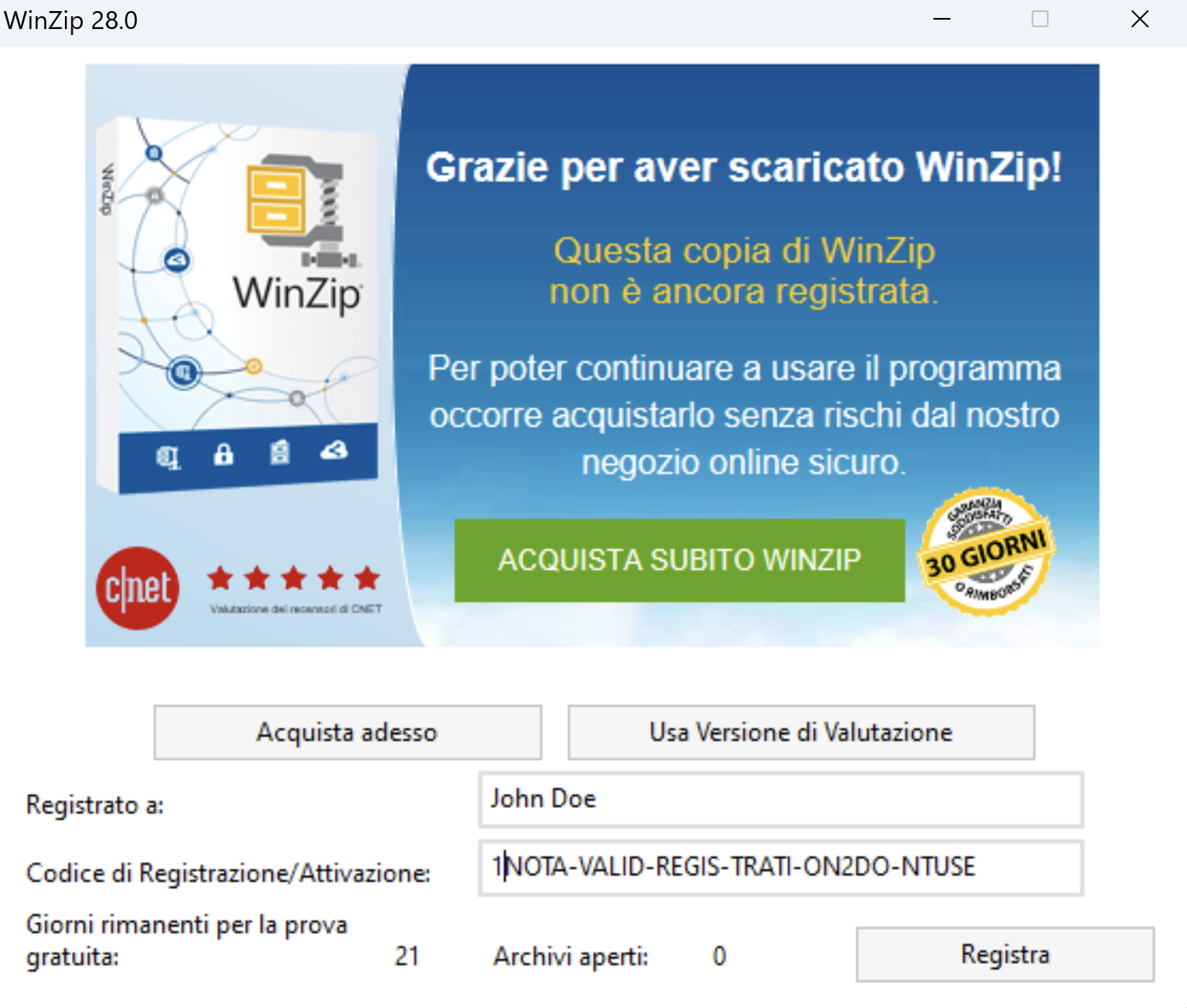 KB Corel: Come registrare una versione perpetua del software WinZip con un codice di registrazione